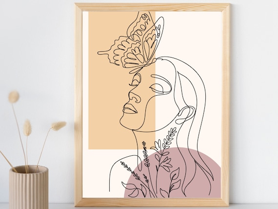 Women Line Art Print Female Figure Line Art Boho Floral - Etsy