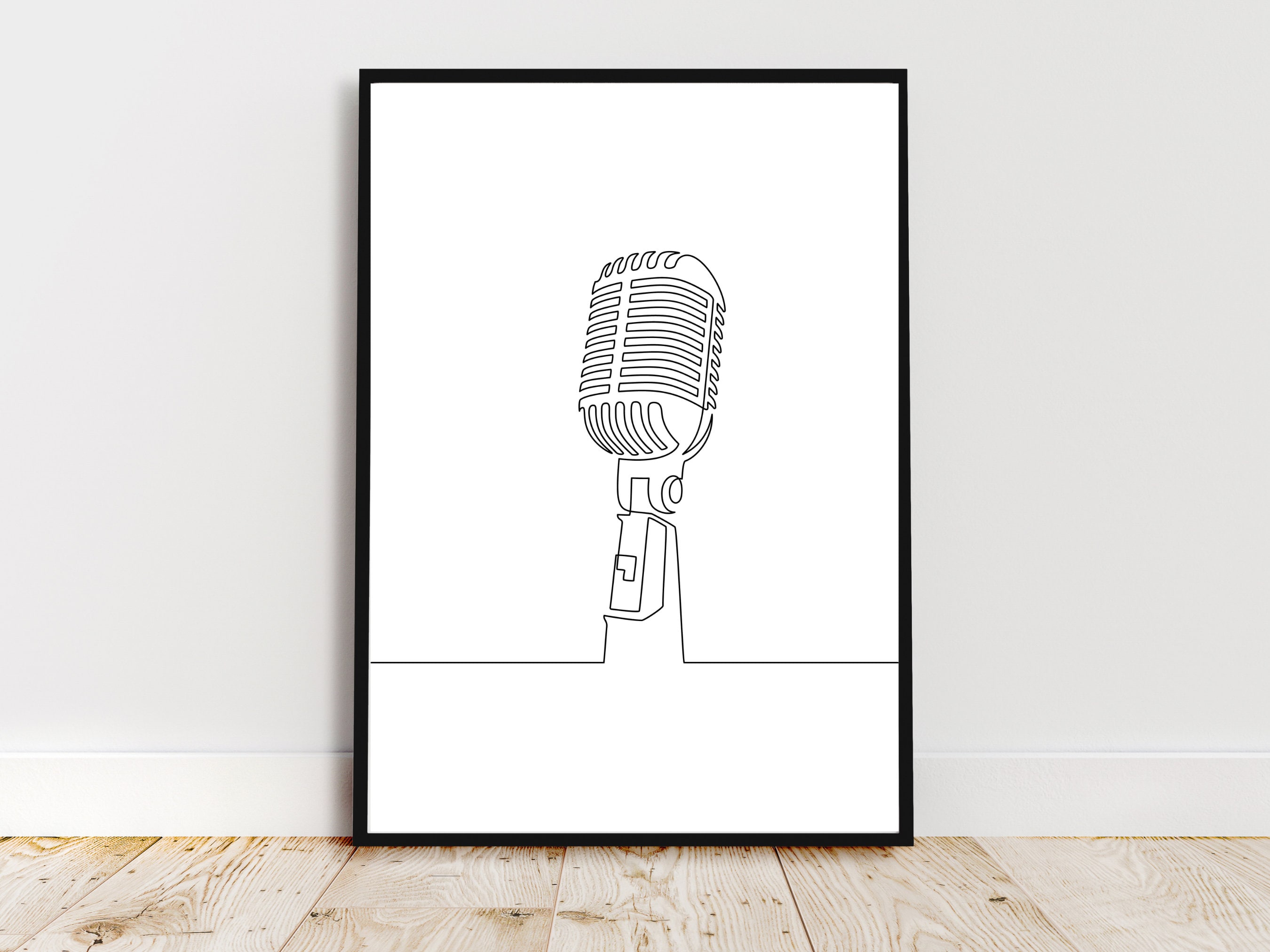 Vintage Microphone Line Art, Microphone Vintage Print, Microphone ...