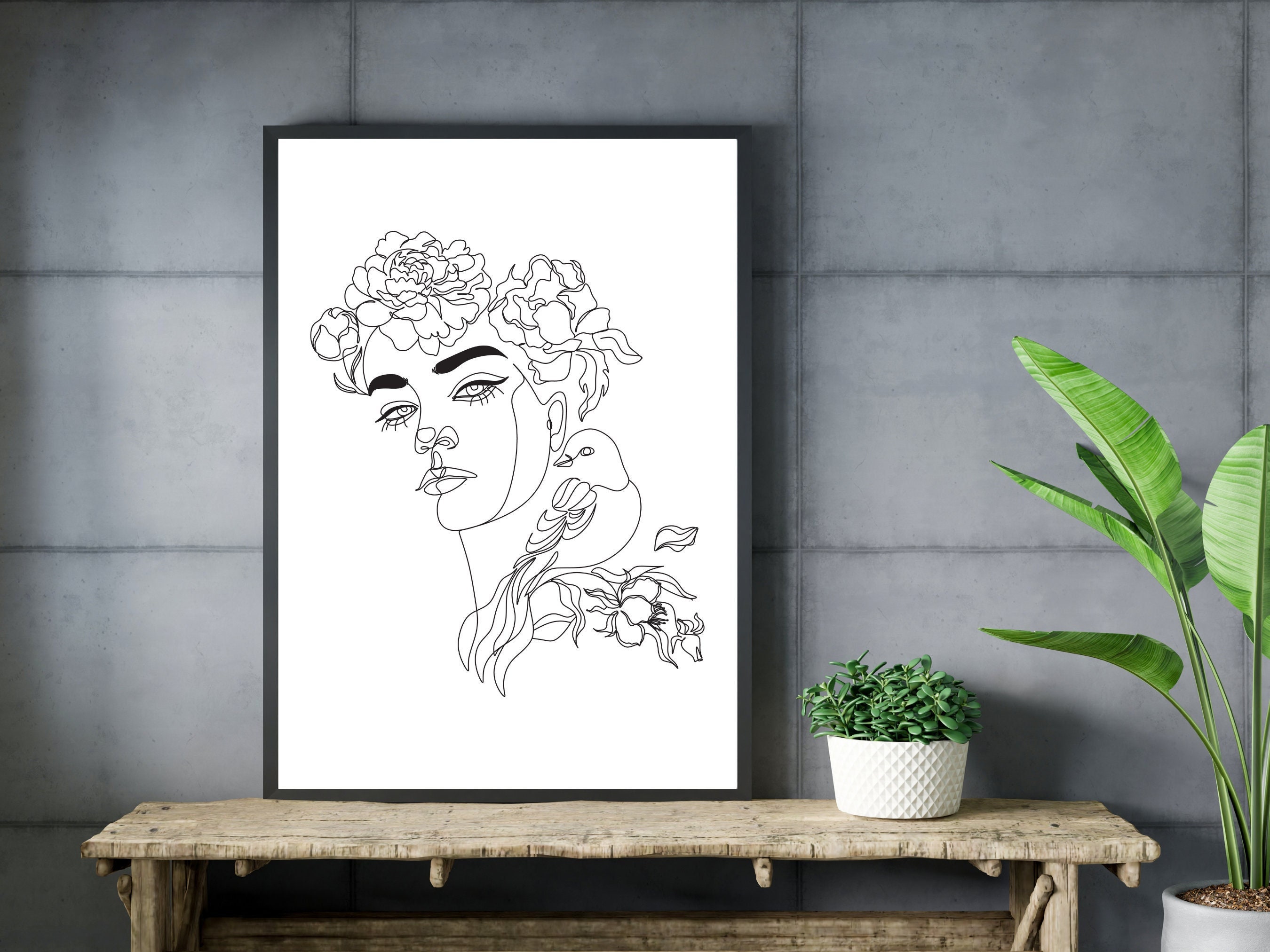 Flower Woman Line Art, Abstract Woman Line Drawing, One Line Print ...