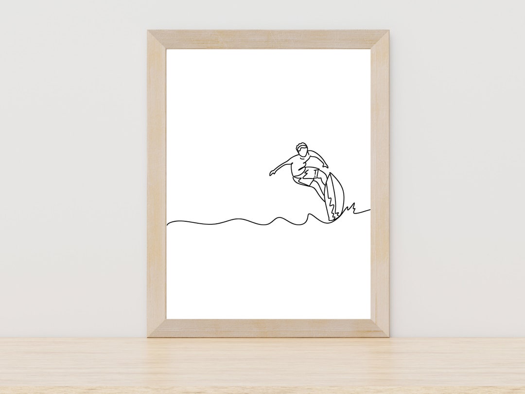 Minimalist Surfer Line Art, Surfboard Printable, Ocean Wall Decor ...