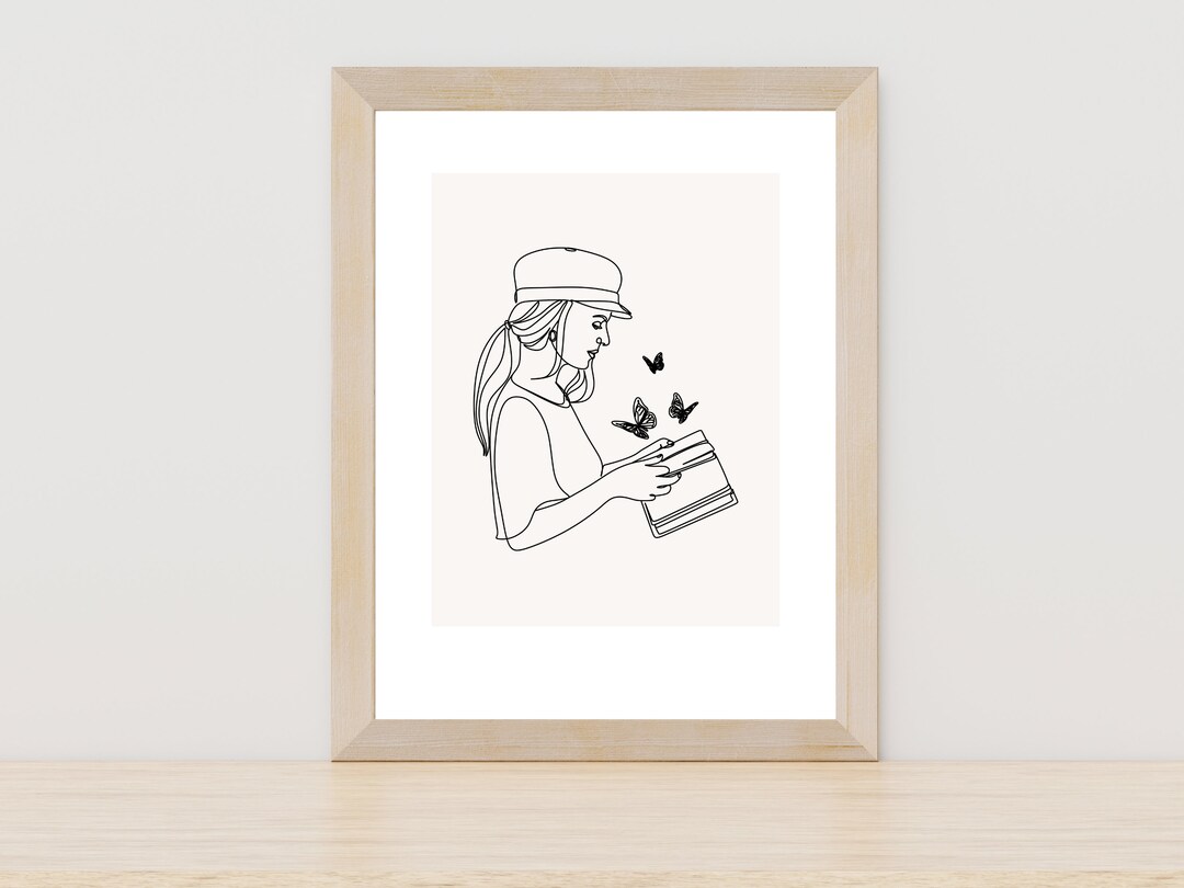 Woman Reading Book Line Art, Bookworm Poster, Book in Hands Print ...