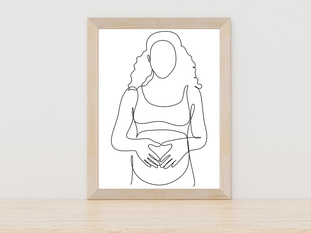 Pregnant Woman Line Art, Pregnancy Art, Pregnancy Print, Nursery Wall ...