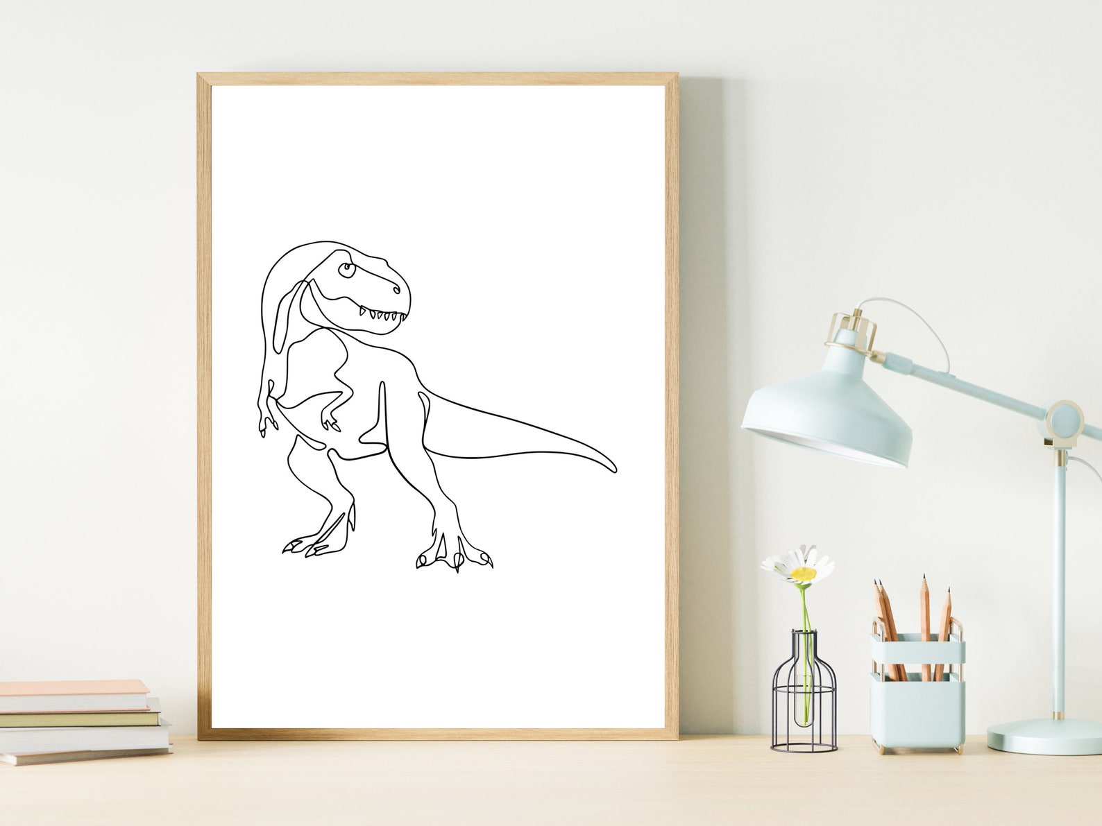 Dinosaur Line Art Tyrannosaurus Rex Doodle Boys Room Decor Nursery Wall ...