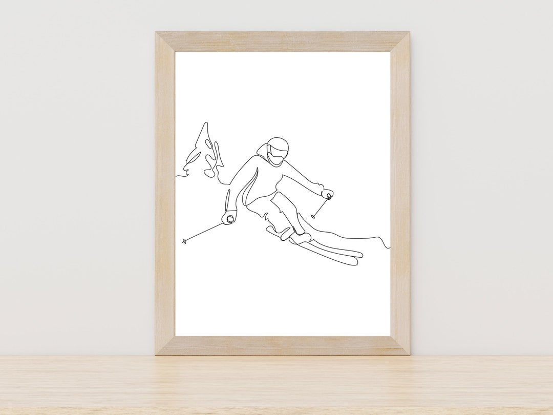 Skiing Line Art, Skier Wall Art Print, Sport Minimalist Abstract Print ...