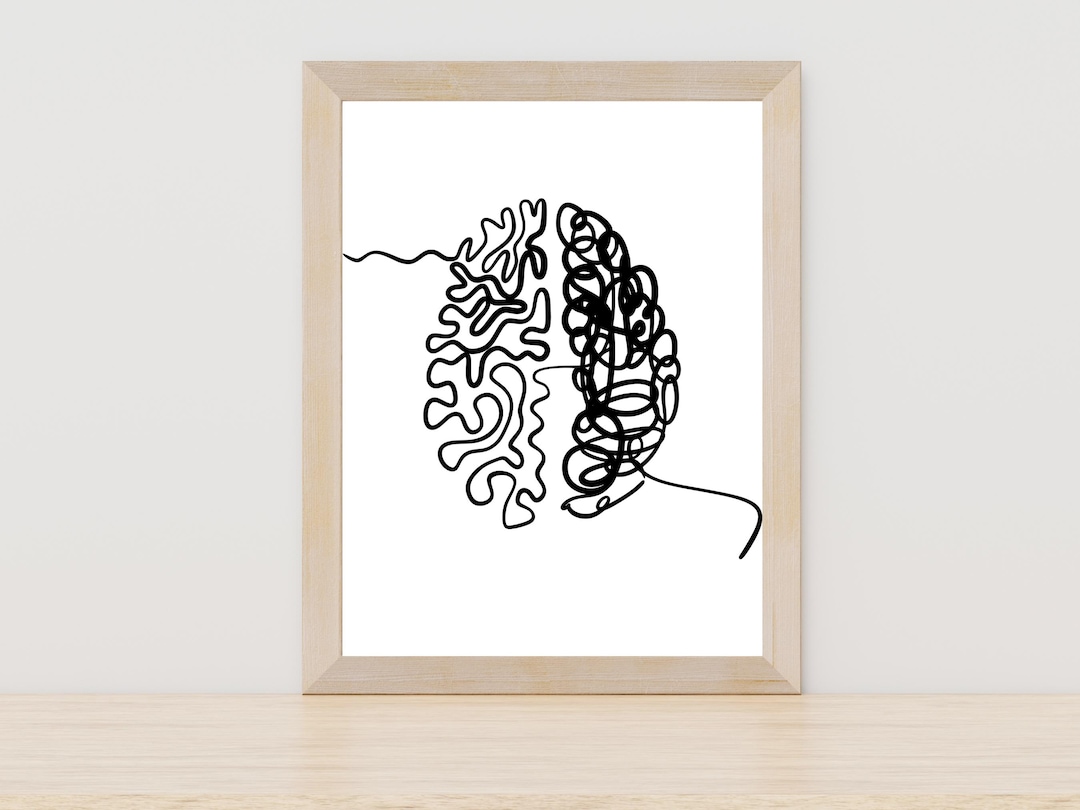 Brain Line Art, Brain Art, Line Art Print, Anatomy Decor, Medical ...