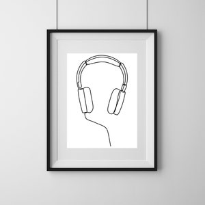 Headphones Line Art Headphones Wall Art DJ Poster Music Lover Print ...