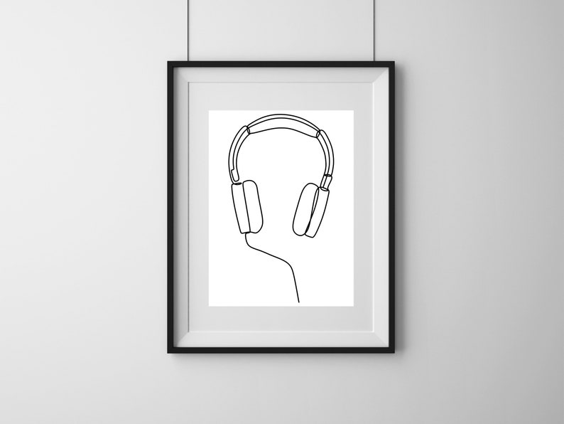 Headphones Line Art Headphones Wall Art DJ Poster Music Lover Print ...