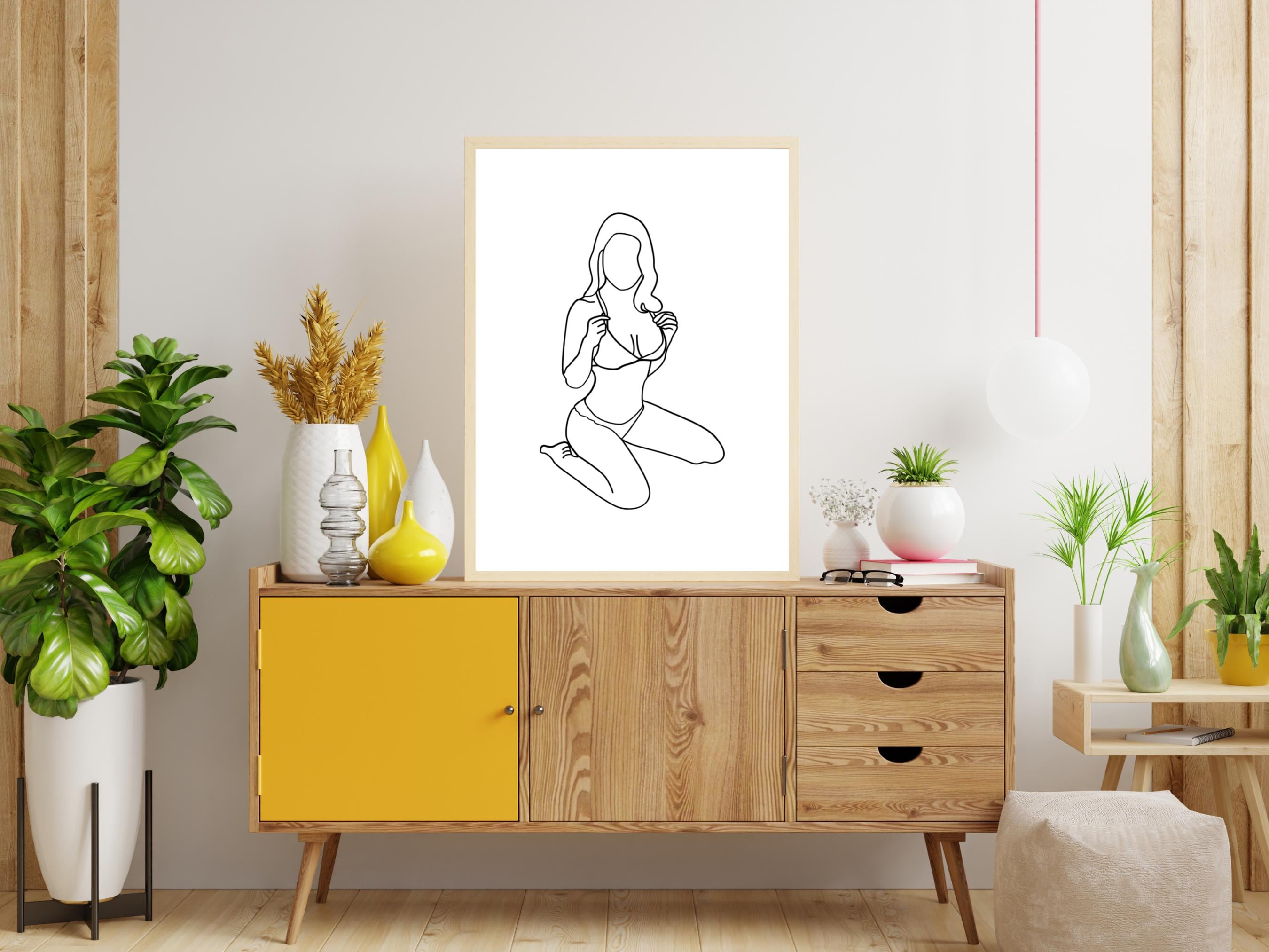 Women in Bikini Line Art, Bikini Art, Beach Art Print, Summer Art ...