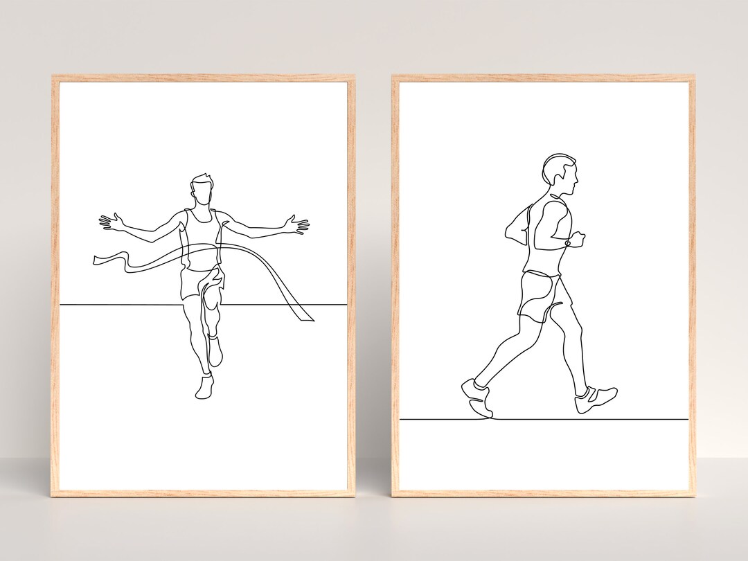 Set of 2 Runner Line Art Prints, Minimalist Running Line Art, Athlete ...