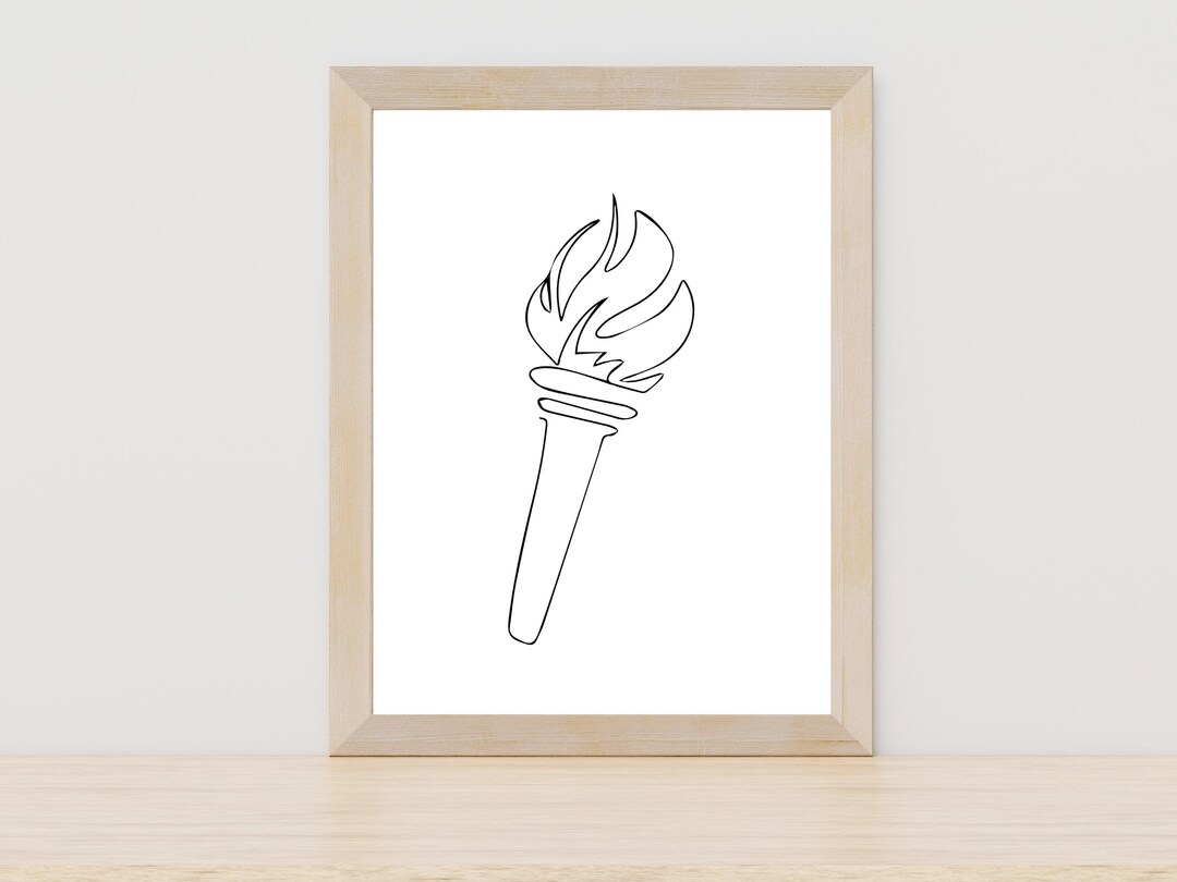 Olympic Torch Line Art, Flame Line Art, Fire Sketch, Olympic Wall Decor ...