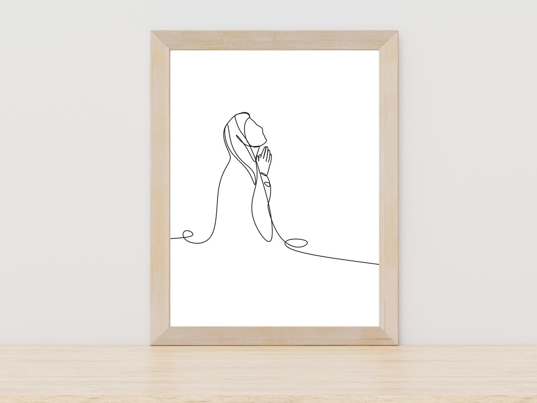 Mother Mary Praying Line Art, Mother Mary Digital Download, Minimalist ...