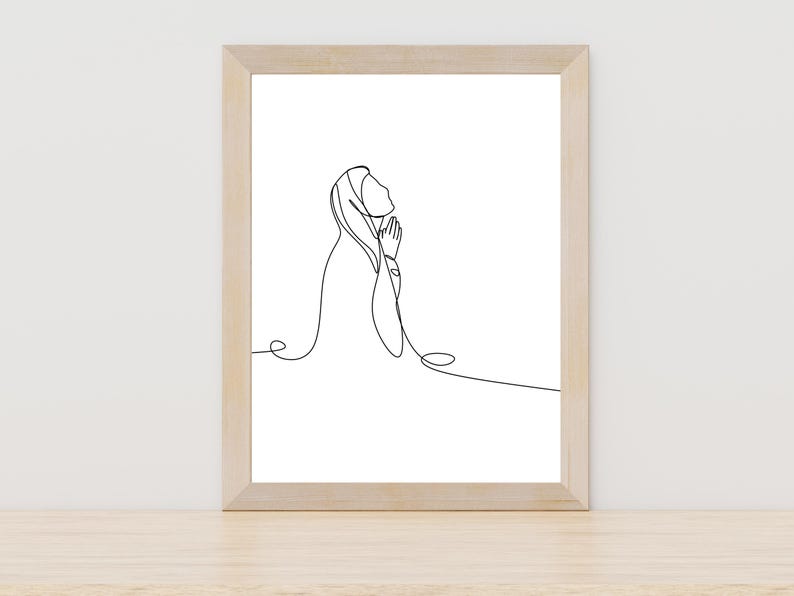 Mother Mary Praying Line Art, Mother Mary Digital Download, Minimalist ...