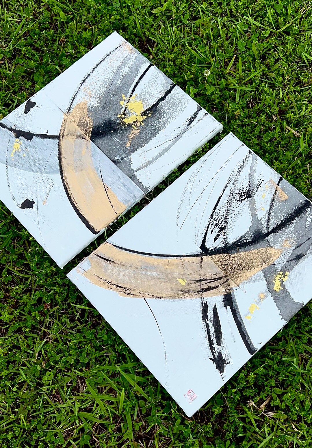Abstract Art Painting Wall Art Modern Japanese Asian Neutral Gold ...