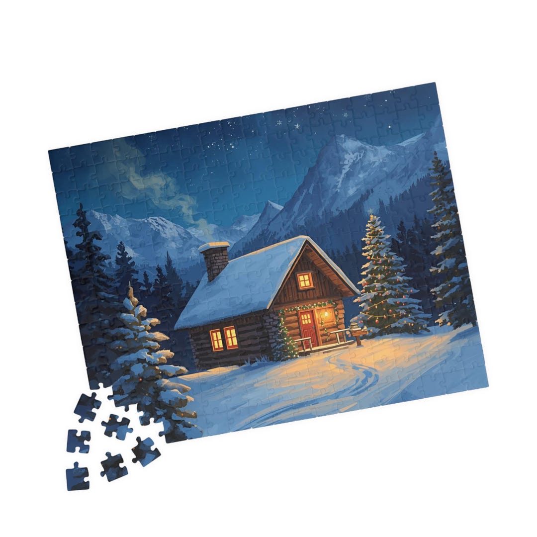 Cozy Snowy Cabin Puzzle 520 Piece | Winter Night Scenic Jigsaw - Etsy