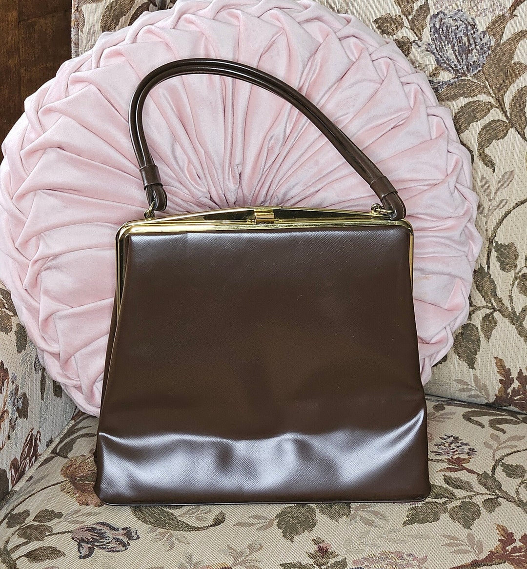 1950s Brown Faux Leather Handbag - Etsy