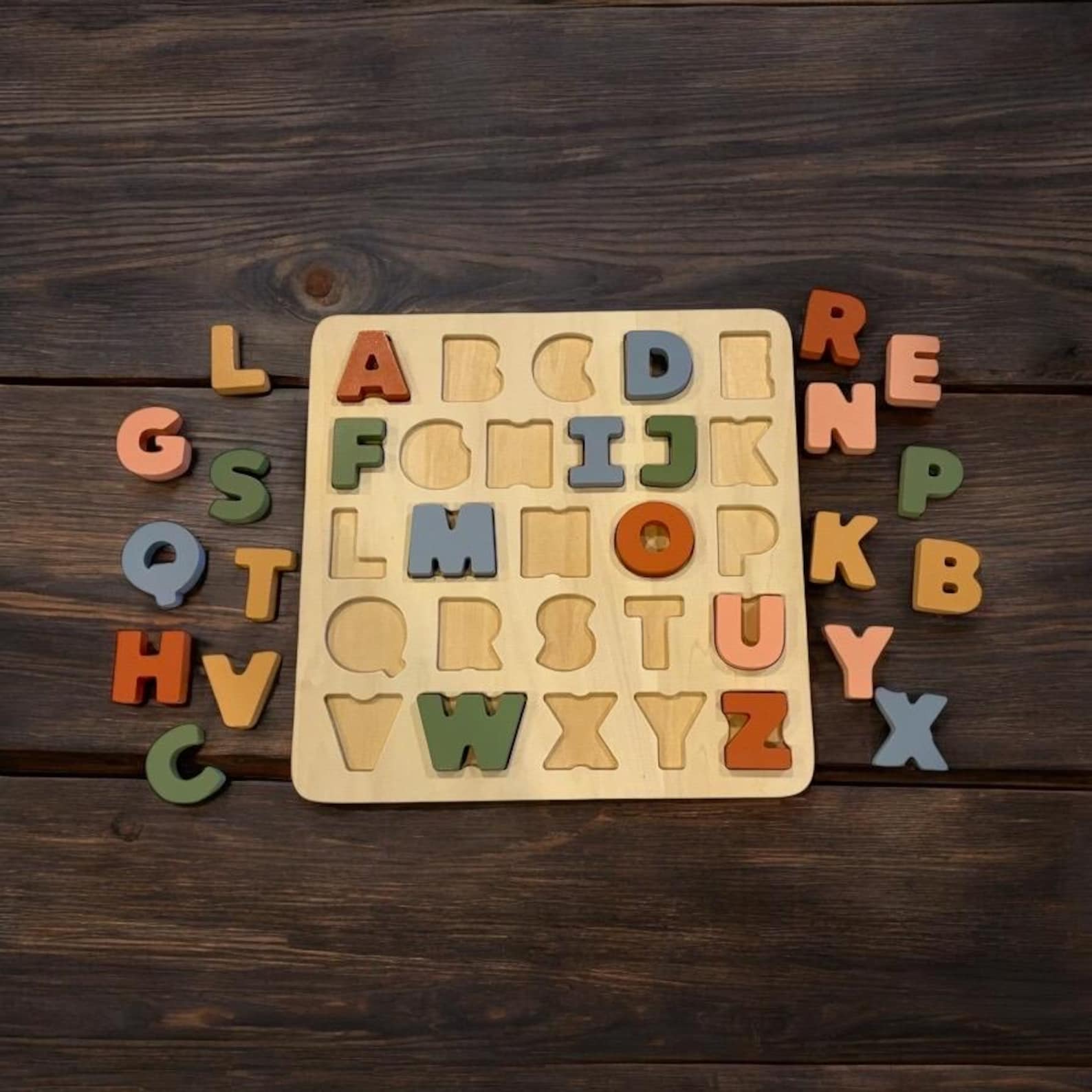 Wooden Alphabet Puzzle: Colorful Montessori Learning Toy for Kids - Etsy