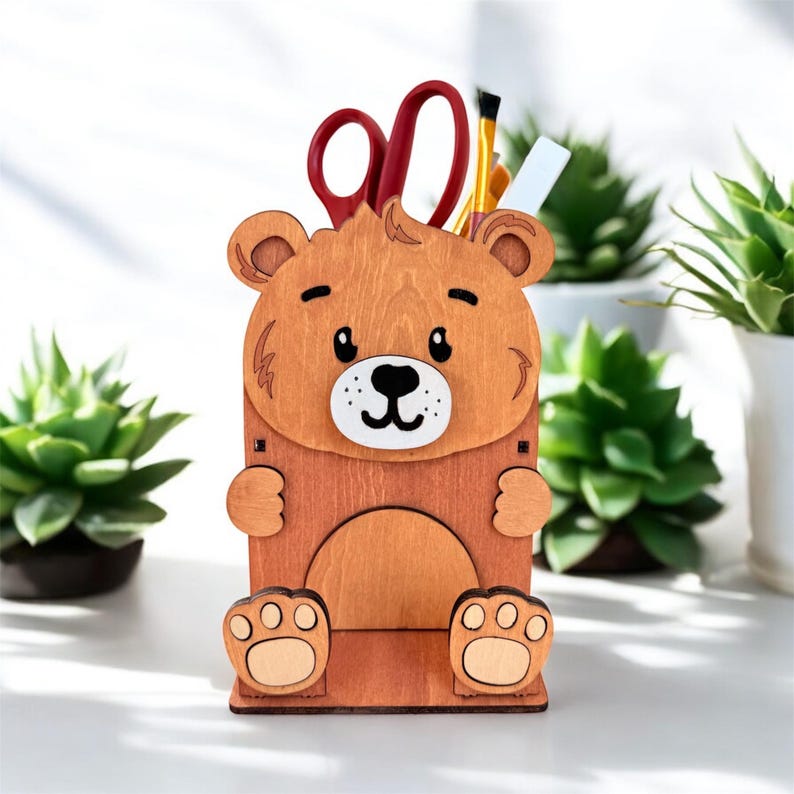 Wooden Animal Desk Organizer: Eyeglasses Stand, Phone & Pencil Holder ...