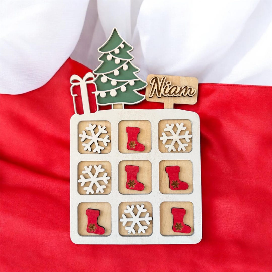 Christmas Tic Tac Toe Stocking Stuffing Gift wooden Tic Tac Toe Game ...
