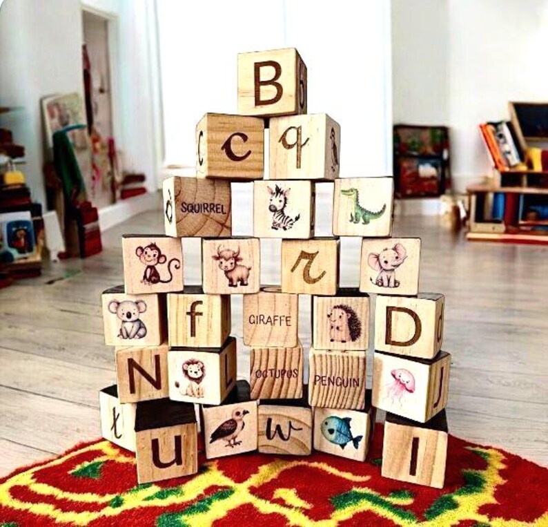 Montessori Alphabet Blocks – Uppercase, Lowercase & Cursive Wooden ...