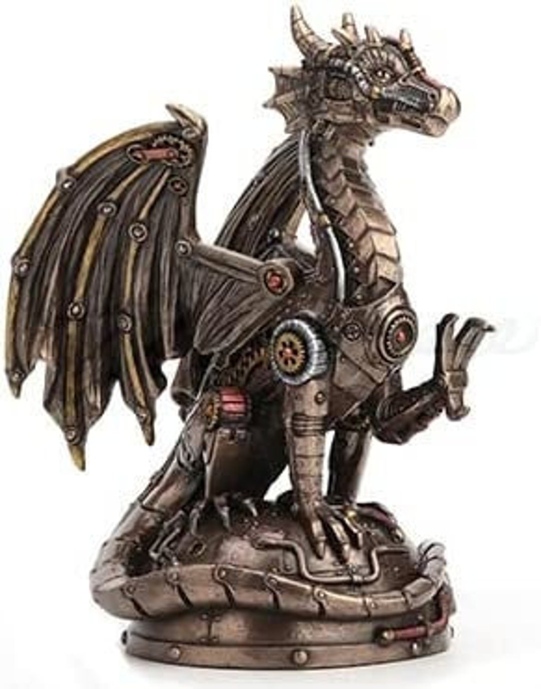 8 1/4 Inch Steampunk Mechanical Gear Dragon Sitting on Platform Cold ...