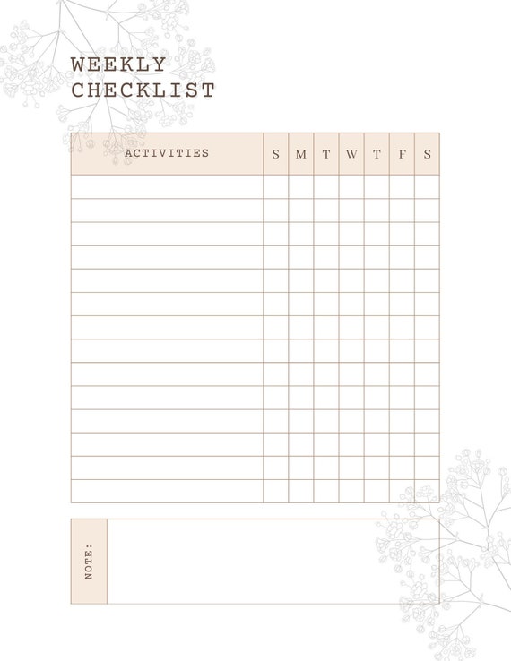 Weekly Checklist Printable to Do List Template Weekly - Etsy