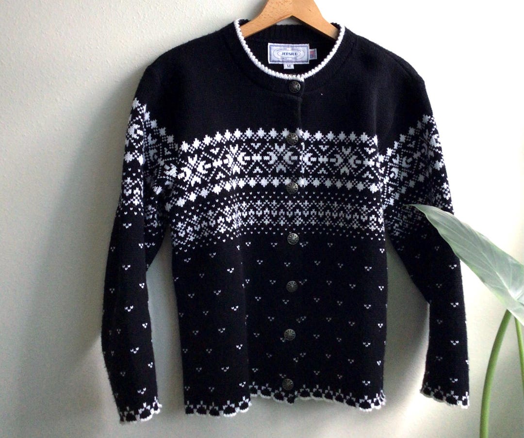 Vintage Snowflake Cardigan: Jersild Black Knit Sweater, Made in USA - Etsy