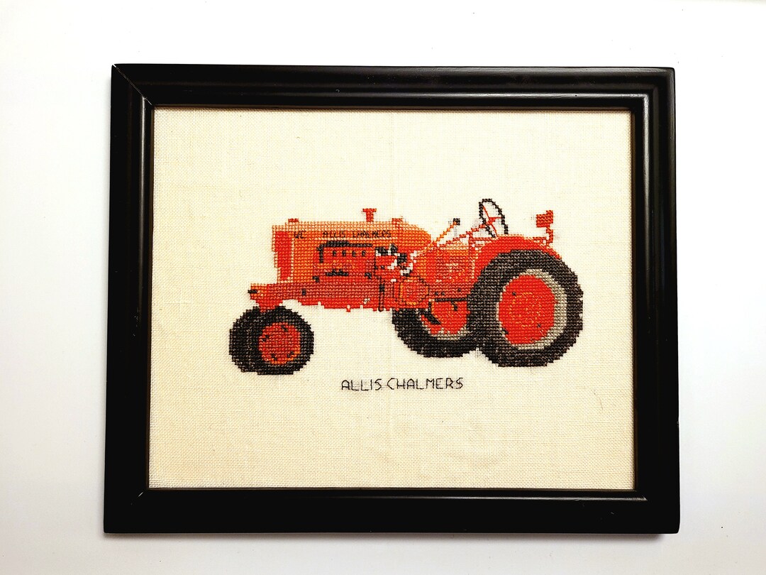 Allis Chalmers Red Tractor 8.5 X 6.5 Linen Cross Stitch Black Frame ...