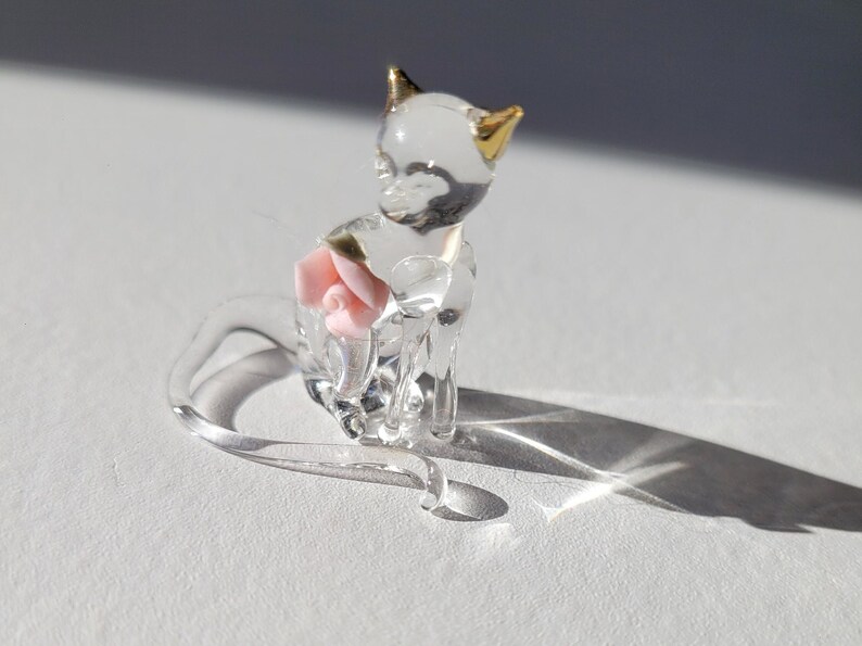 Baron Glass Cat Figurine Pink Rose Gold Ears Collectible Vintage Home ...