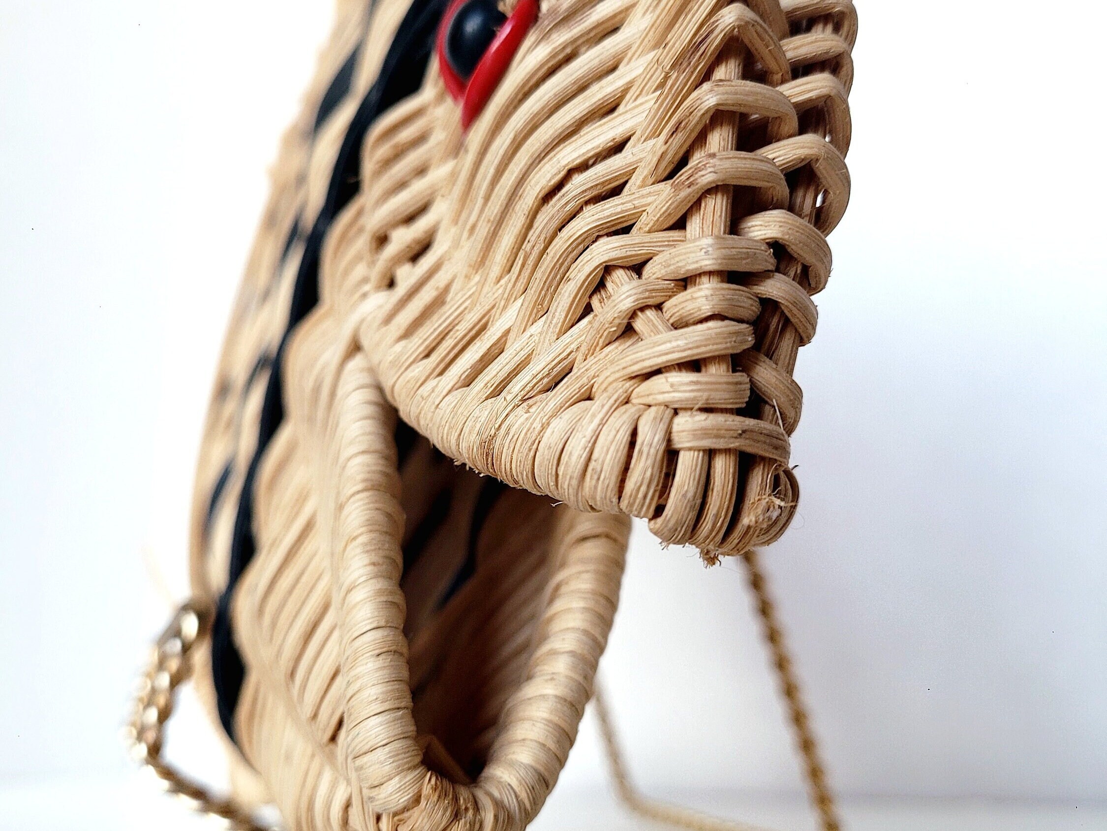 Rattan Wicker Fishes With Black Stripes and Red Eye Details Made in ...