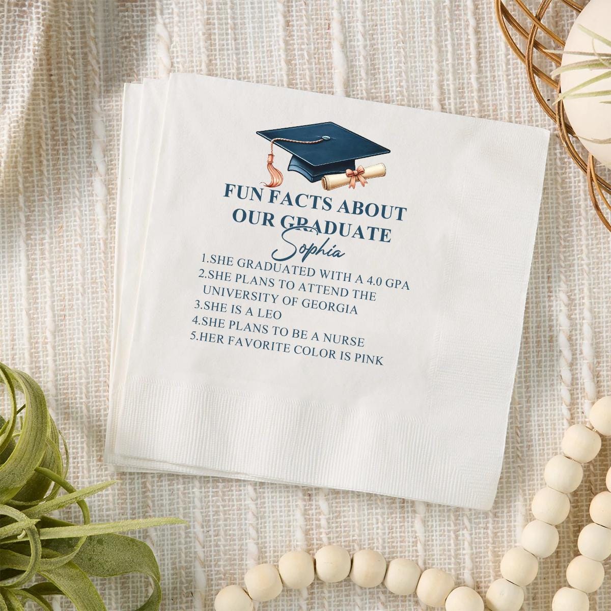 Personalized Fun Facts Graduation Napkins, Beverage Napkins for ...