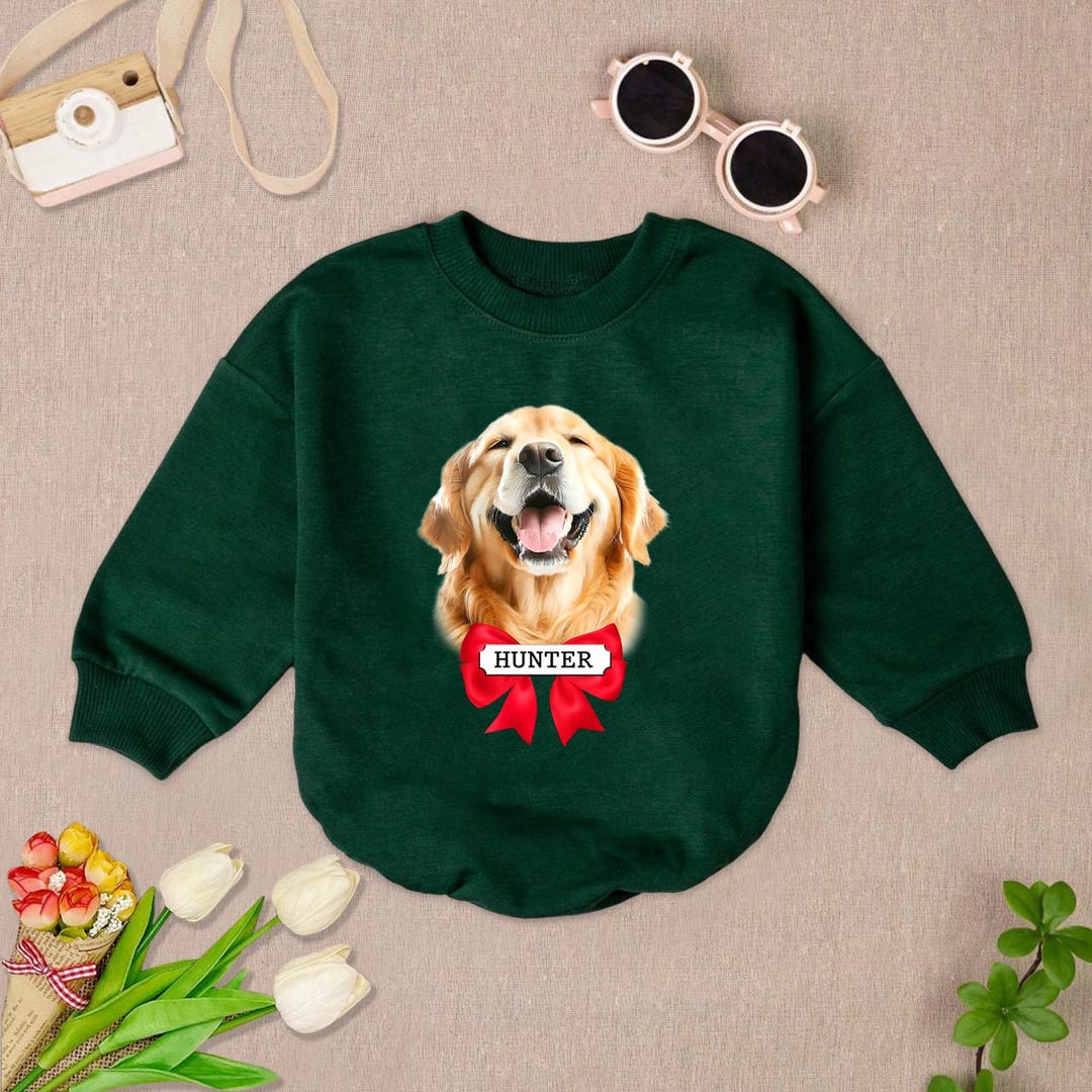 Custom Dog Baby Romper Sweater, Personalized Pet Portrait Baby Bodysuit ...