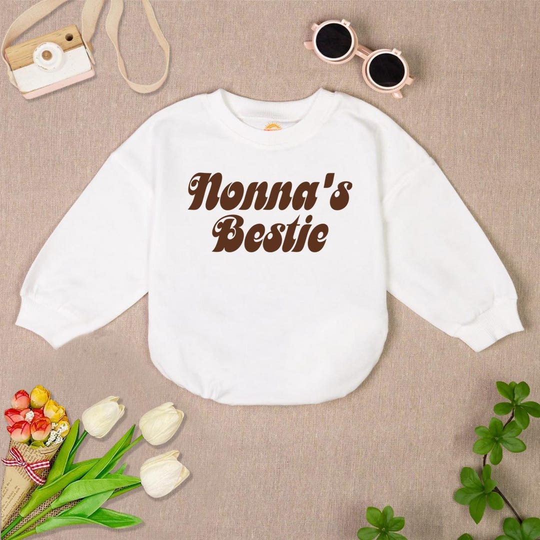 Nonna's Bestie Baby Romper Sweatshirt, Pregnancy Reveal Bubble Romper ...