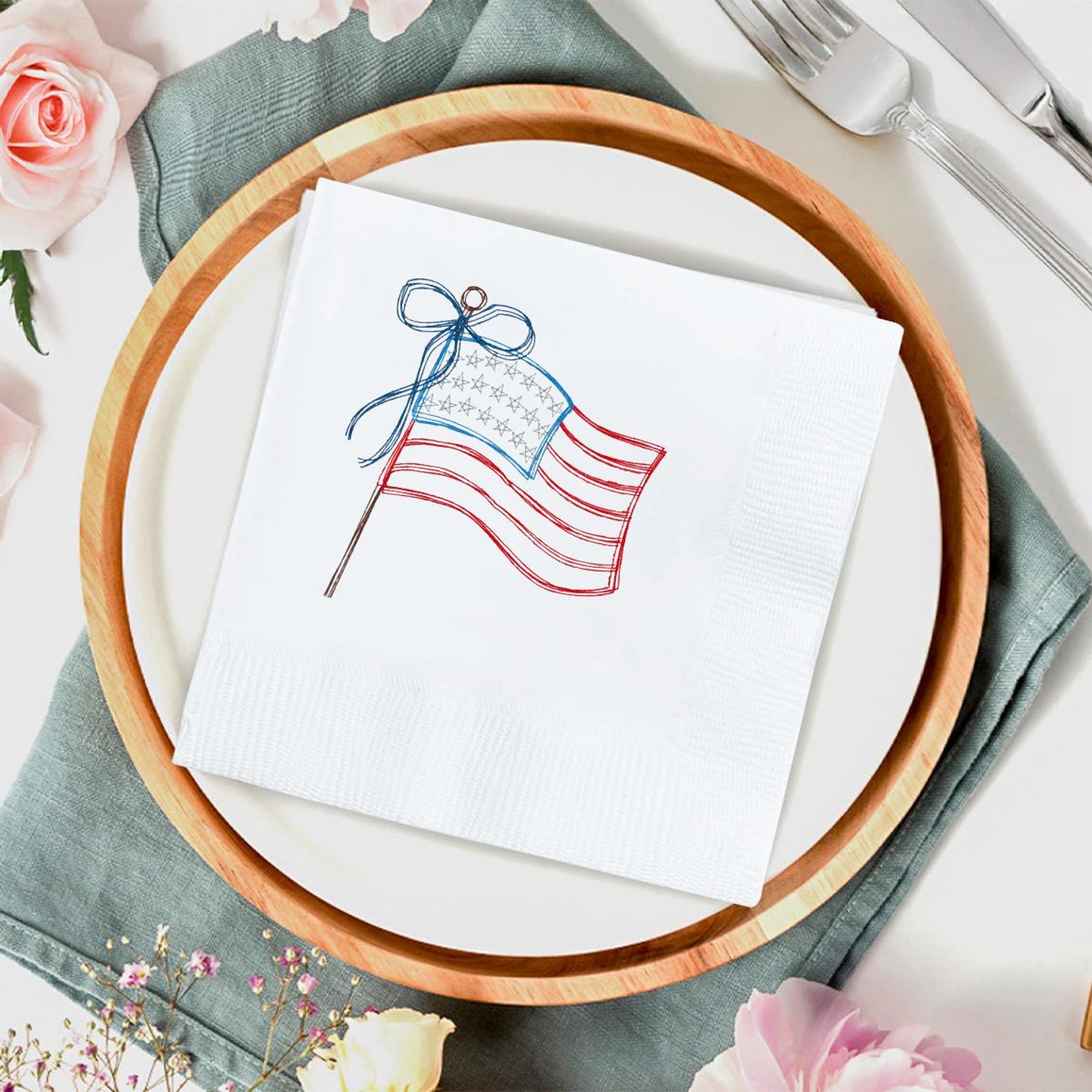 Vintage American Flag Cocktail Napkin, Fourth of July Napkins ...