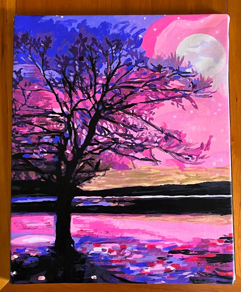 Nighttime Tree Painting - Etsy