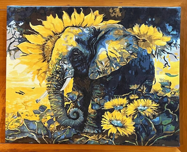Elephant and Sunflower Painting - Etsy