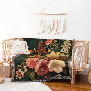 Cottagecore Vintage Woven Blanket, Botanical Flower Tapestry, Gardening ...