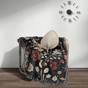 Scandinavian Art Norwegian Folk Art Floral Woven Blanket, Dark Cottage ...