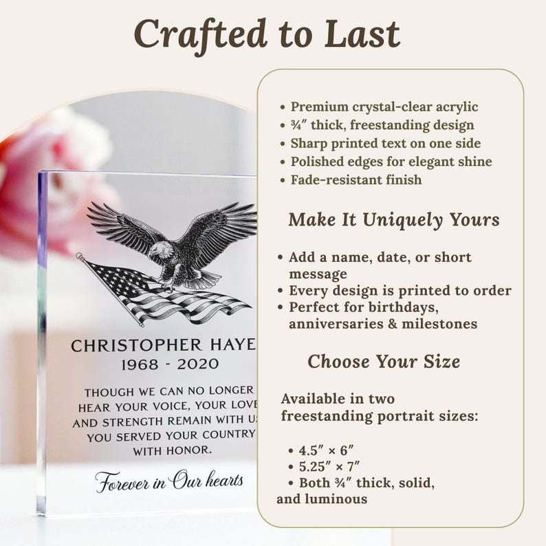 Veteran Memorial Plaque, Military Remembrance Gift, Patriotic Veteran ...