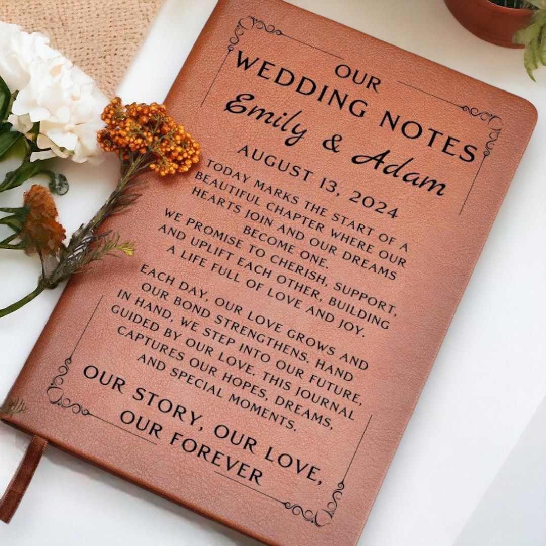 Our Wedding Notes Custom Couple Leather Notebook - Personalized Wedding ...