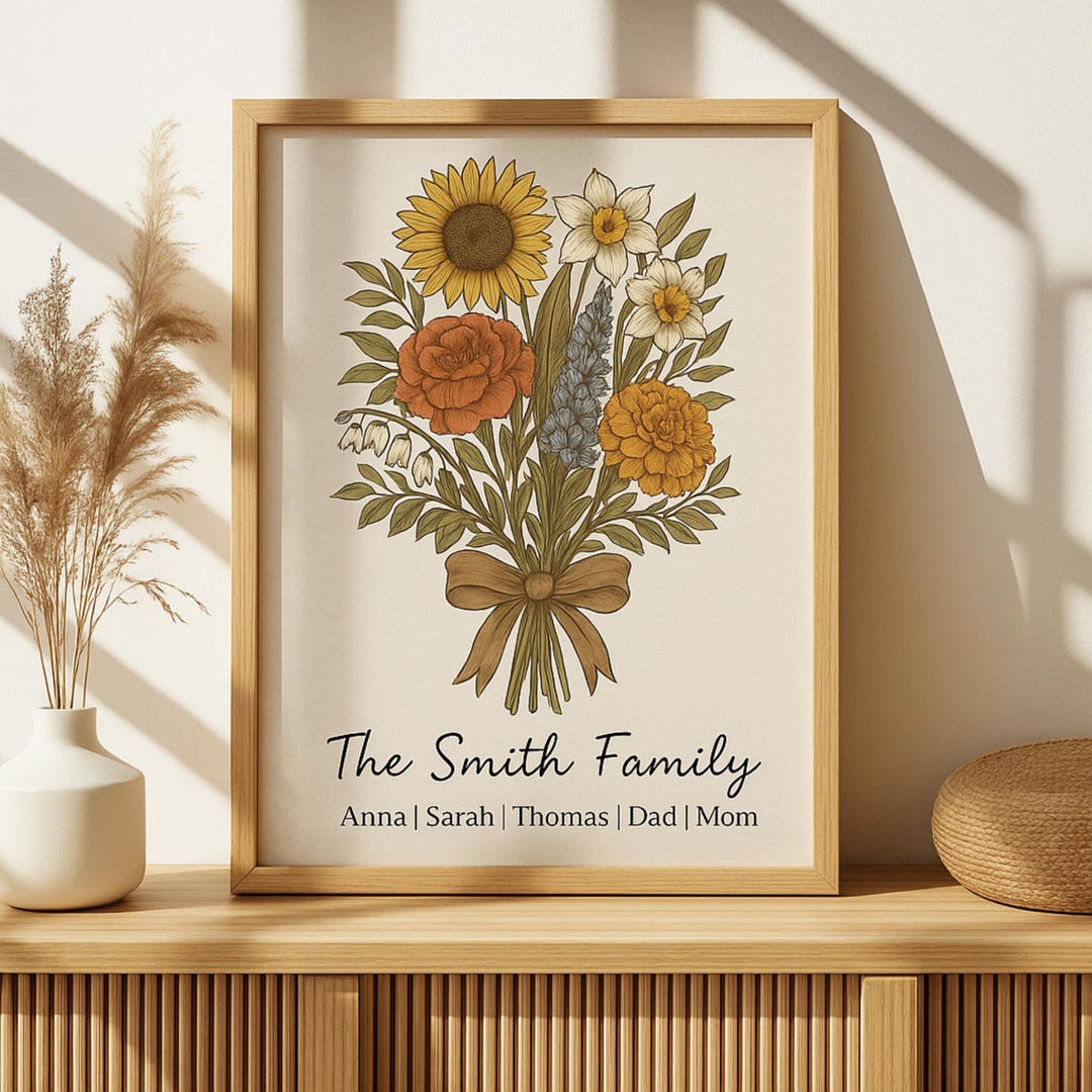 Family Birth Flower Bouquet, Custom Mother's Day Gift, Birthday Gift ...