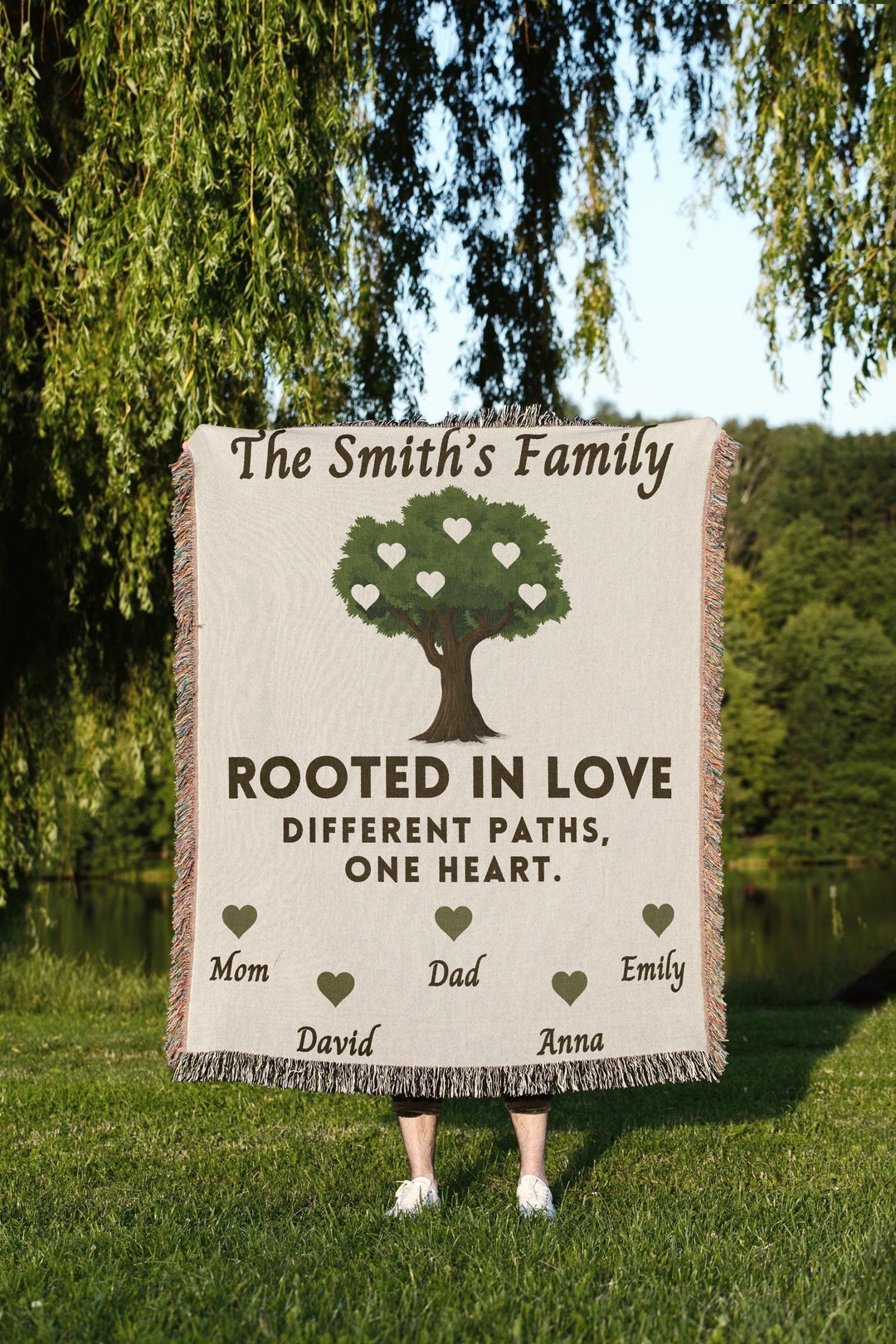 Personalized Woven Family Tree Blanket, Custom Name Blanket, Rooted in ...