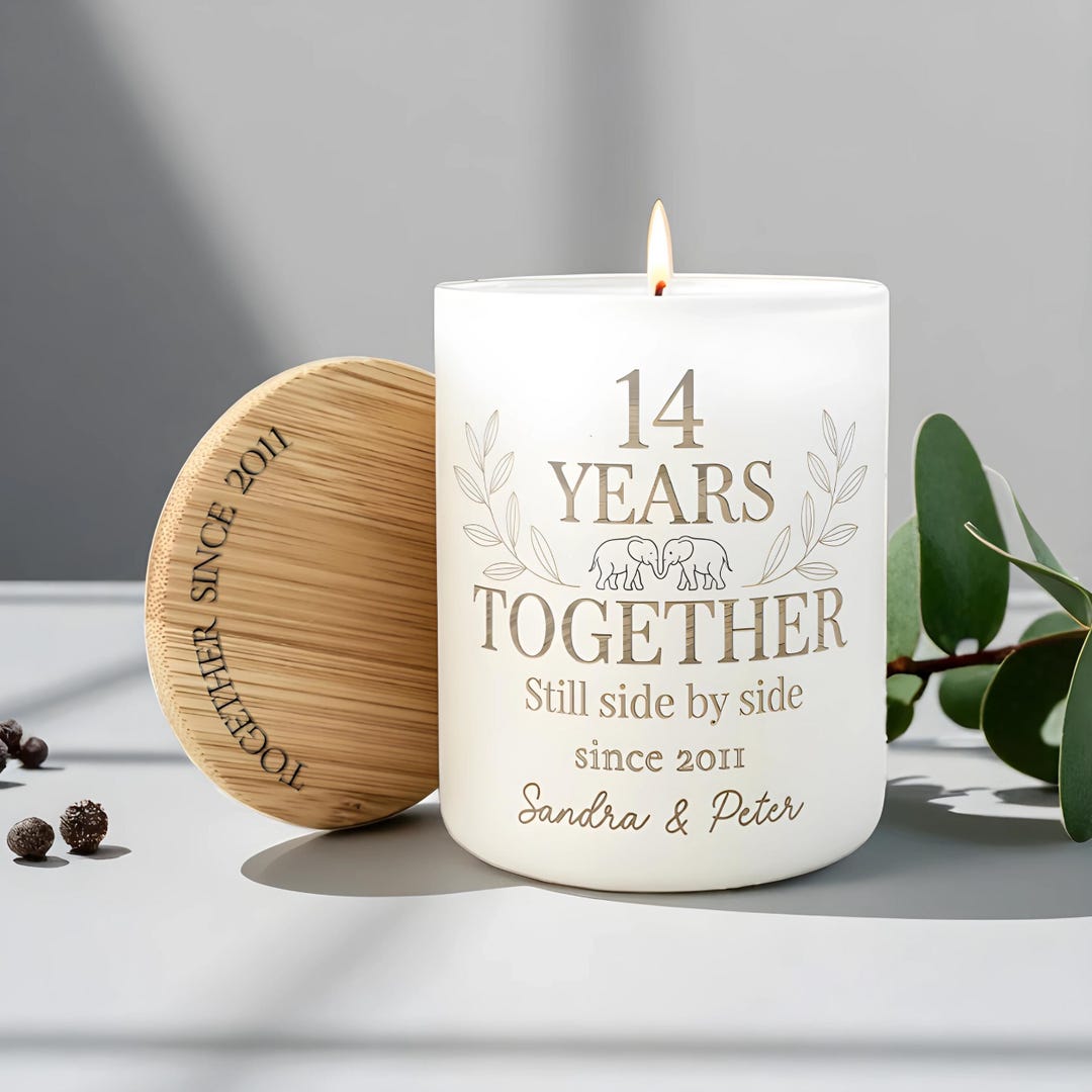 14 Year Anniversary Gift, Personalized Candle Gift for Couple, Elephant ...