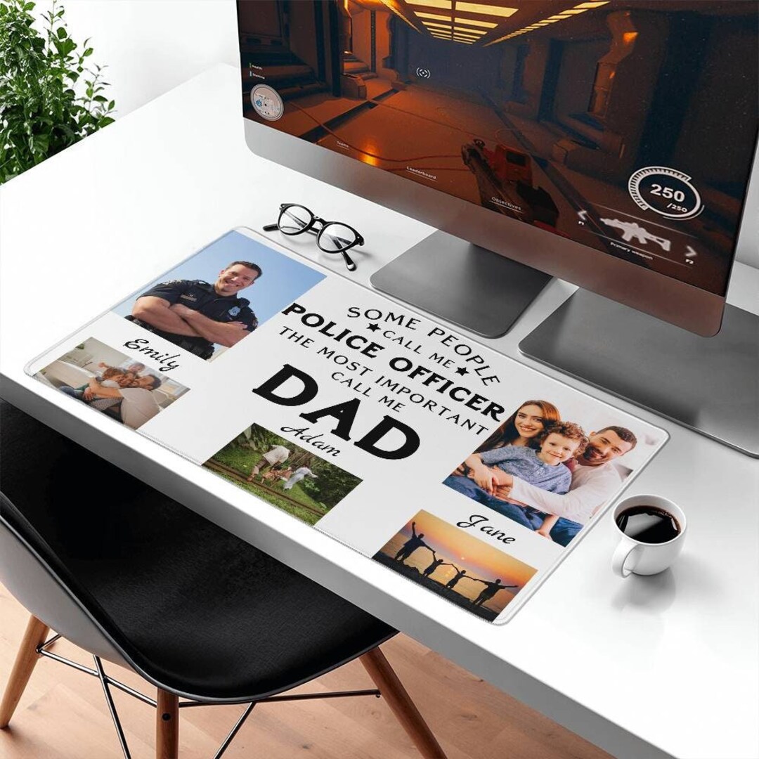 Police Officer Gift Personalized Photo Gaming Mat for Dad on Father's ...
