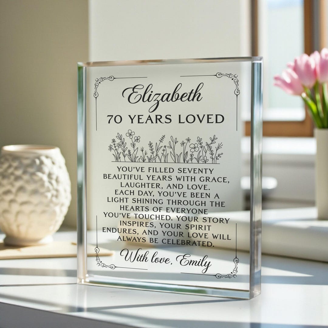 70th Birthday Gift for Woman, Personalized Acrylic Plaque for Her ...