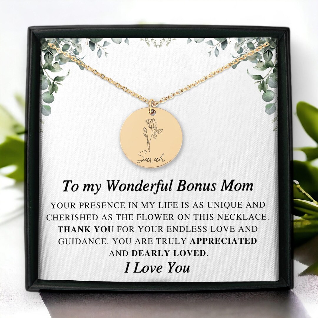 Bonus Mom Gifts Birth Flower and Name Necklace, Step Mother Gifts ...