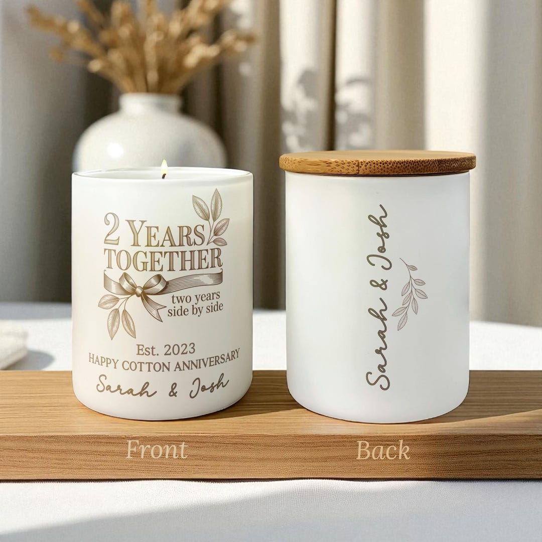 2nd Anniversary Gift, Personalized Candle Gift for Couple, 2nd ...