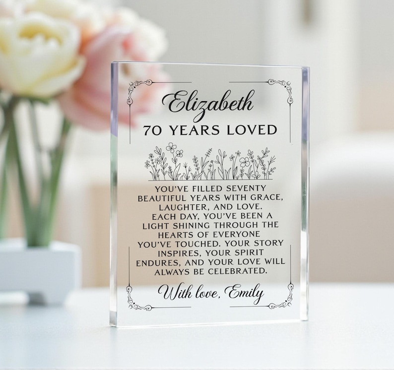 70th Birthday Gift for Woman, Personalized Acrylic Plaque for Her ...