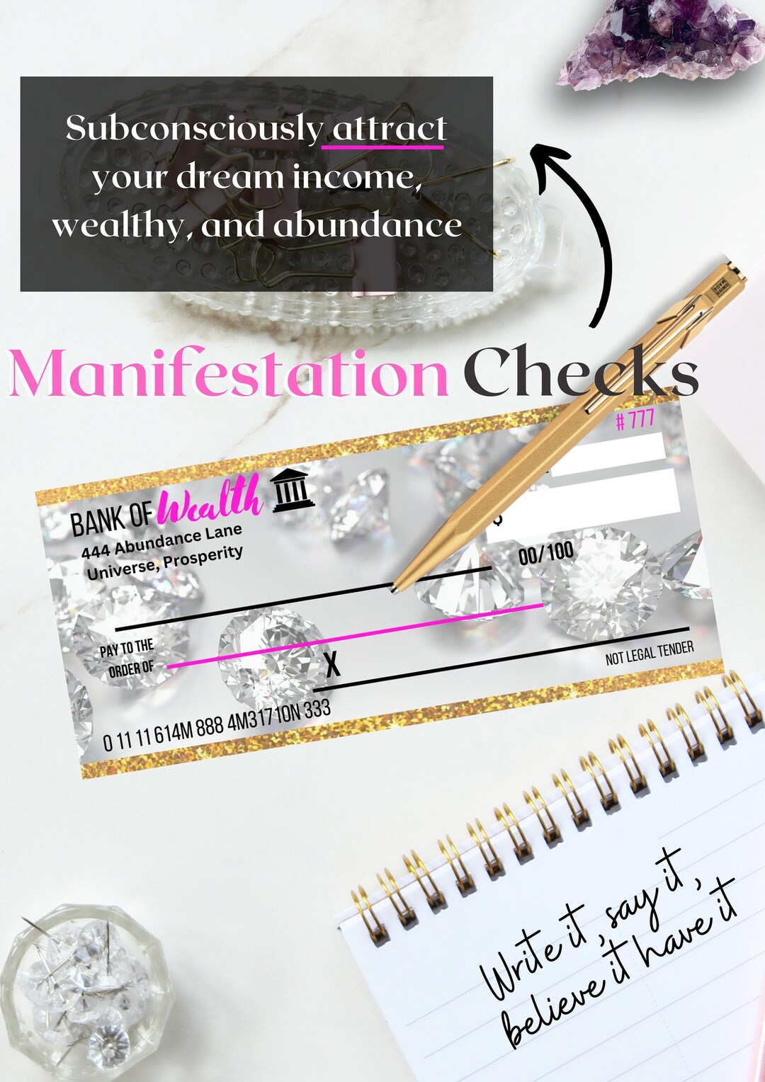 Manifestation Checks, Vision Board Checks, Vision Board Printables, Law ...