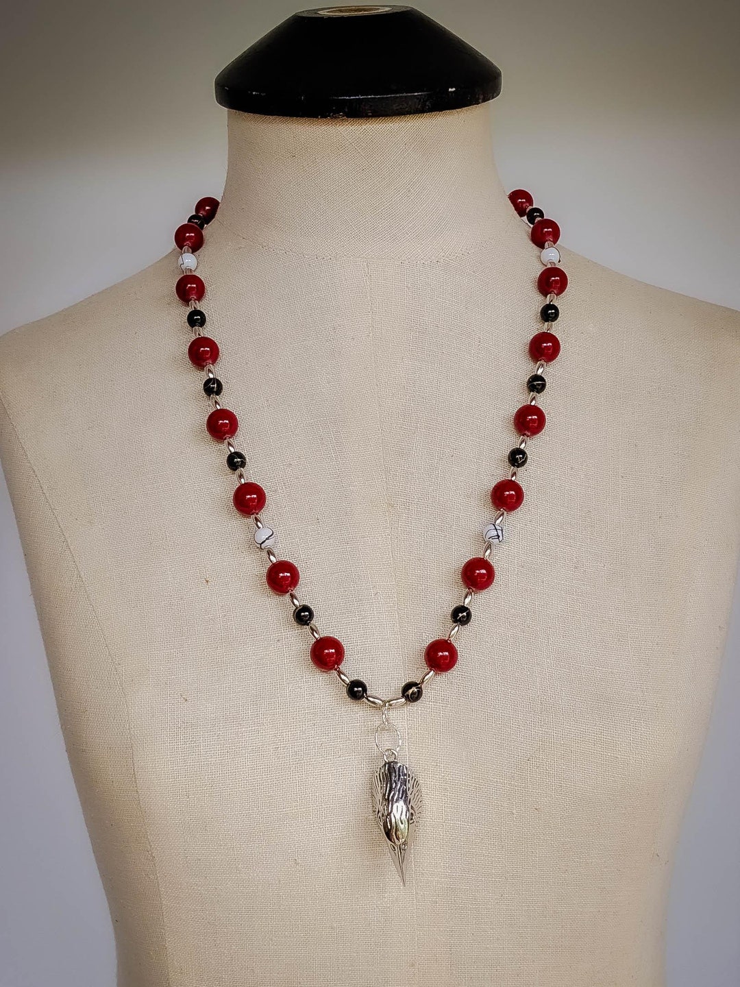 Handmade Atlanta Falcons Team Colors Beaded Necklace: Red Cinnabar ...