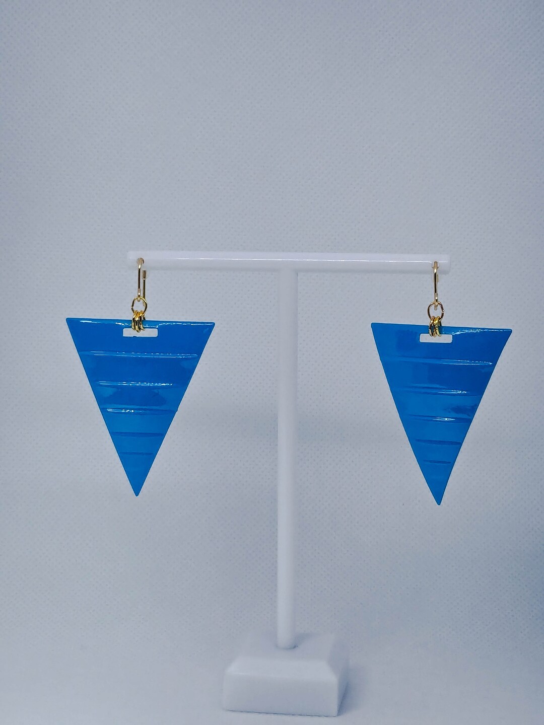 Vintage Blue-enameled Metal Triangle Earrings Dangle Earrings 1980s ...